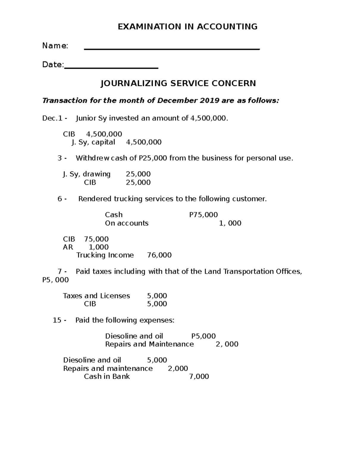 Examination with answer in accounting 1 - EXAMINATION IN ACCOUNTING ...