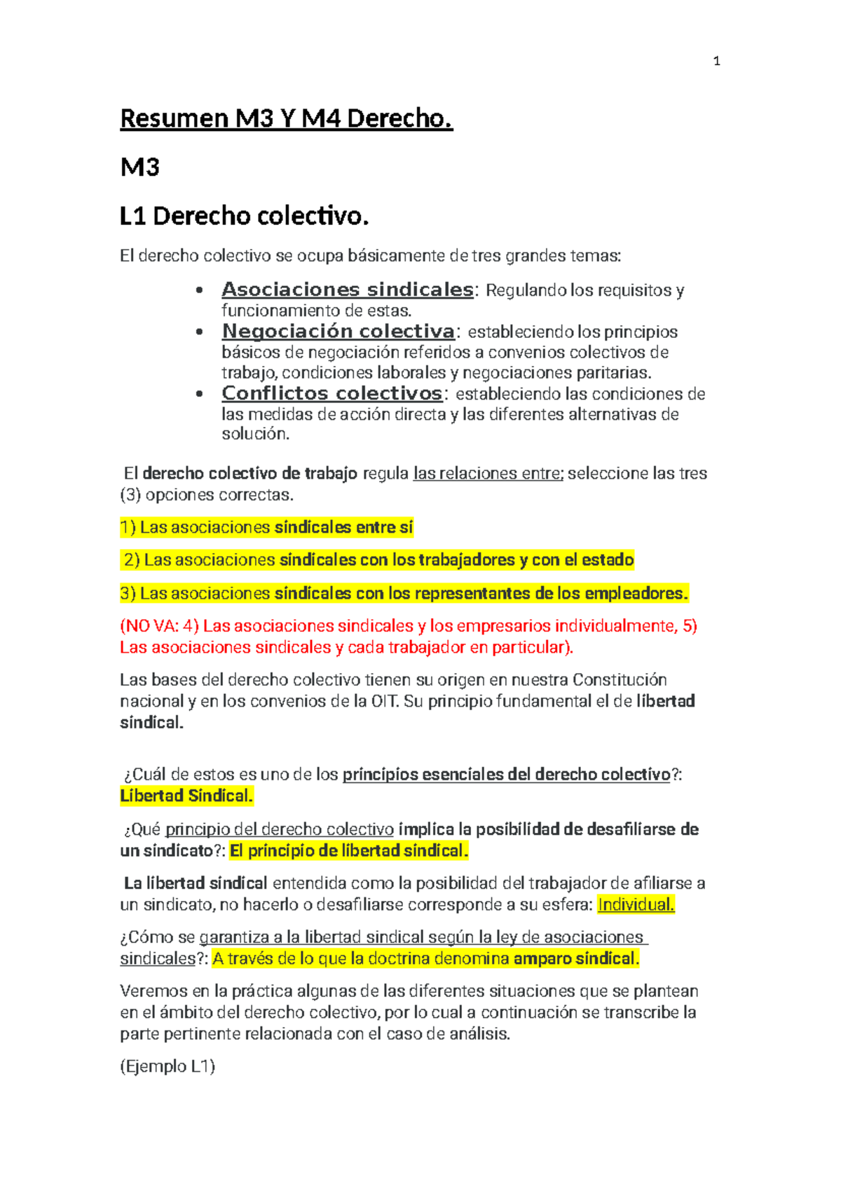 Resumen M3 Y M4 Derecho con preguntas - Resumen M3 Y M4 Derecho. M L1 Derecho colectivo. El ...
