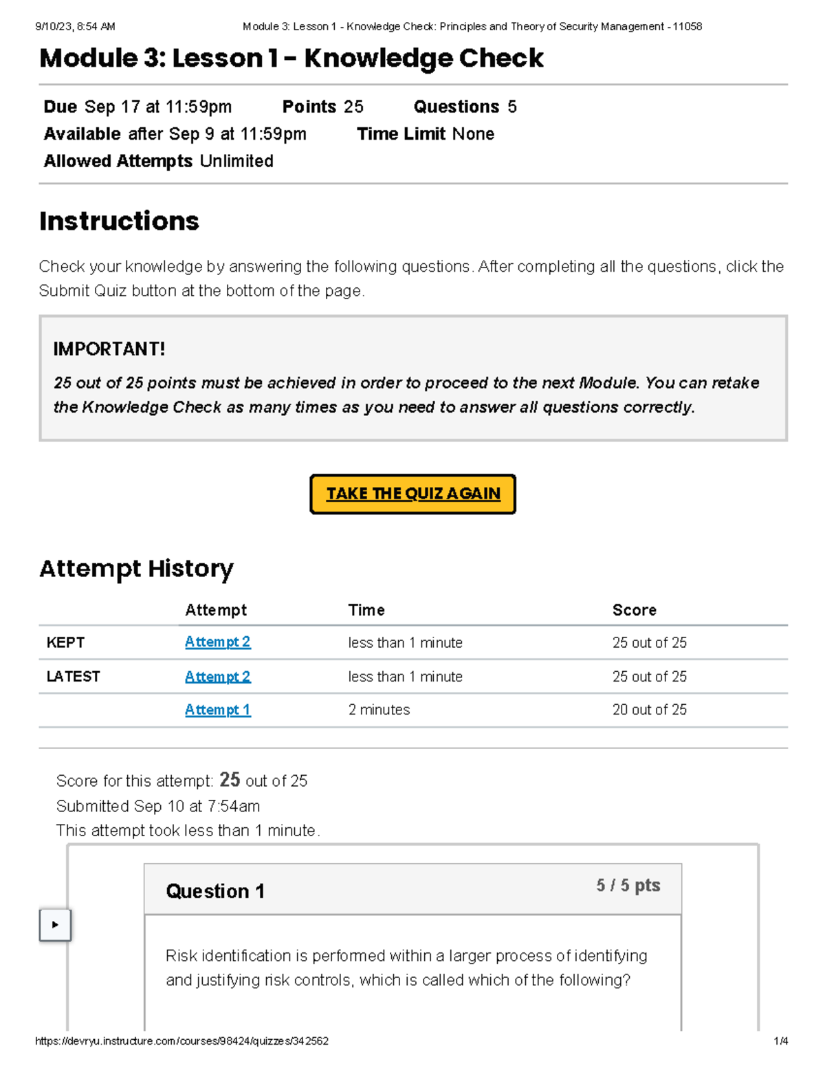 Module 3: Lesson 1 Knowledge Check: Principles and Theory of Security ...