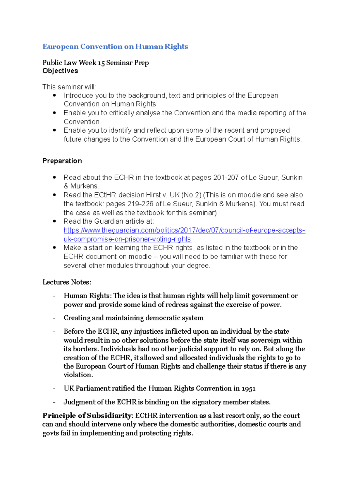 European Convention on Human Rights - Preparation Read about the ECHR ...