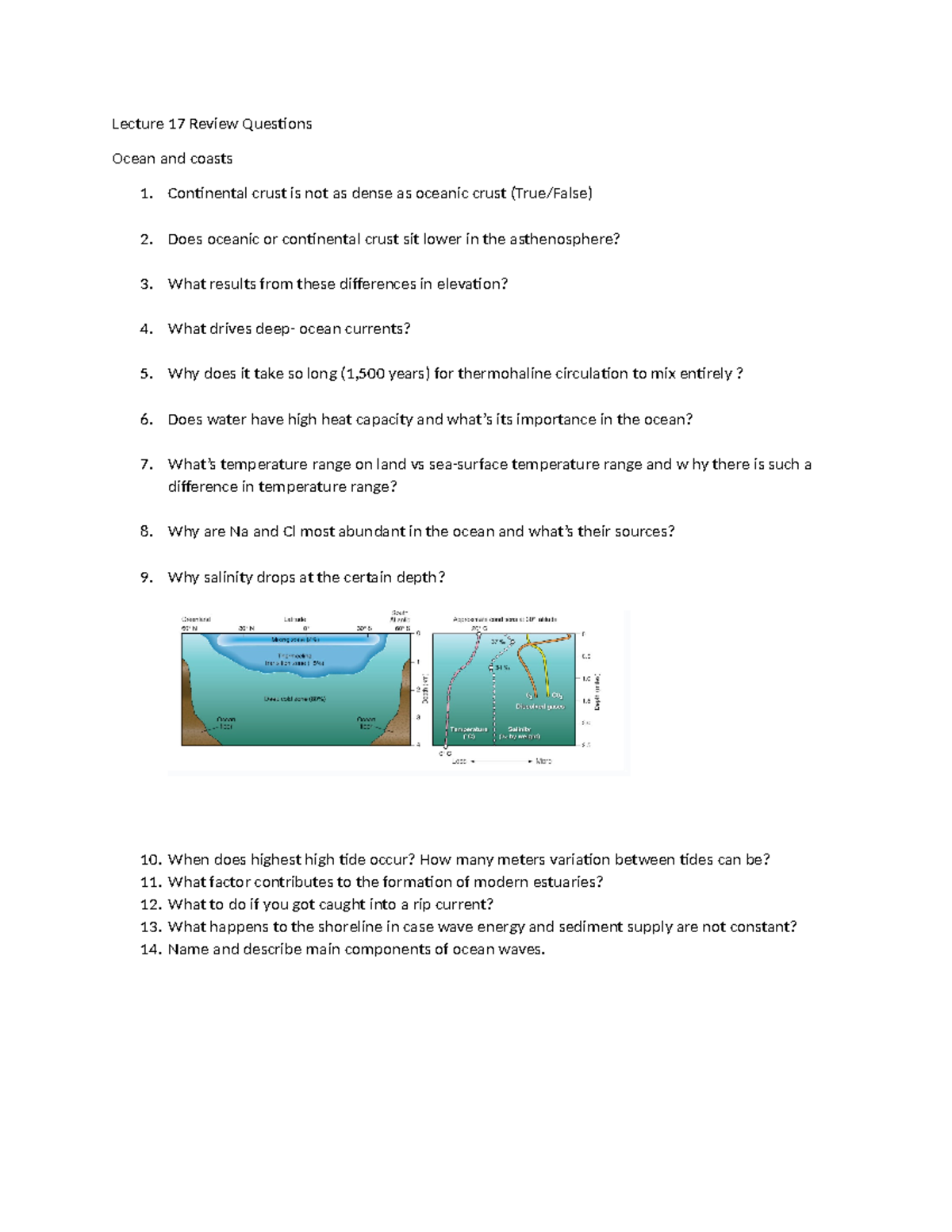 GEO111 L17 Review-TA Tatiana - Lecture 17 Review Questions Ocean and ...