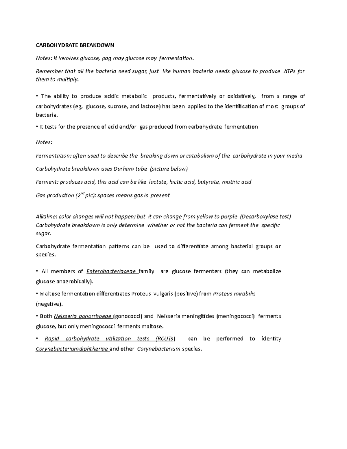 Carbohydrate Breakdown - CARBOHYDRATE BREAKDOWN Notes: It involves ...