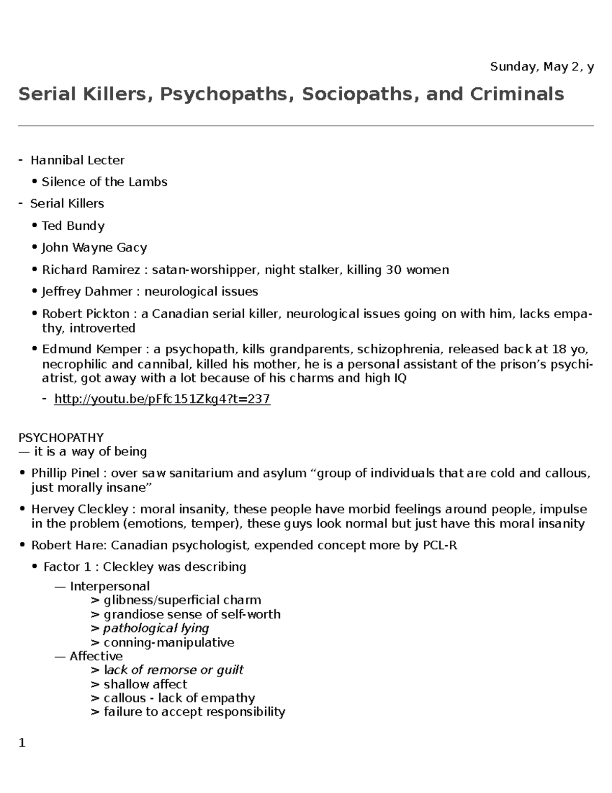 Psychopath - Jennifer Williams - Tuesday, April 30, y Serial Killers ...