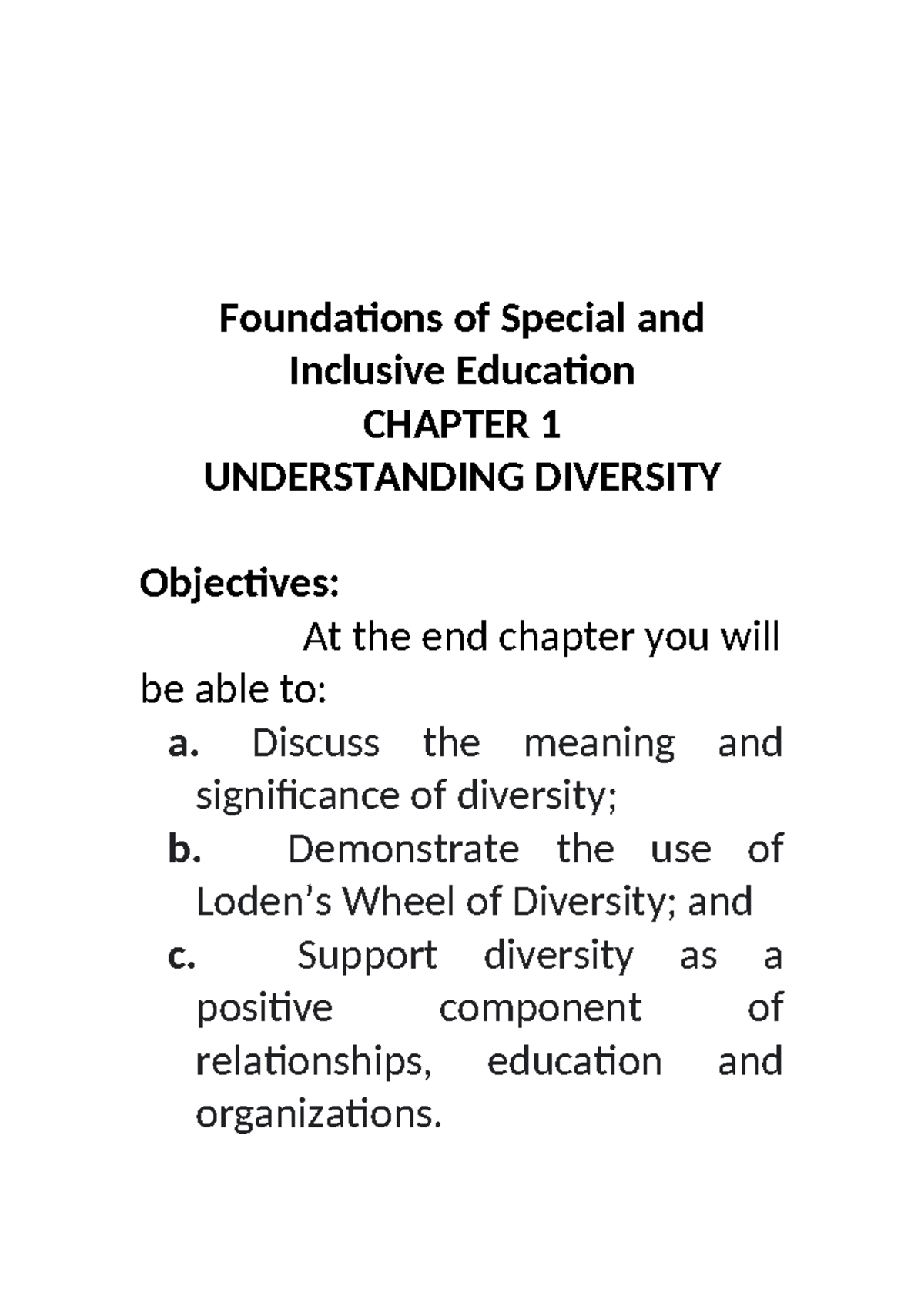 Fosaie Chapter 1 Understanding Diversity 2 - Foundations of Special and Inclusive Education ...