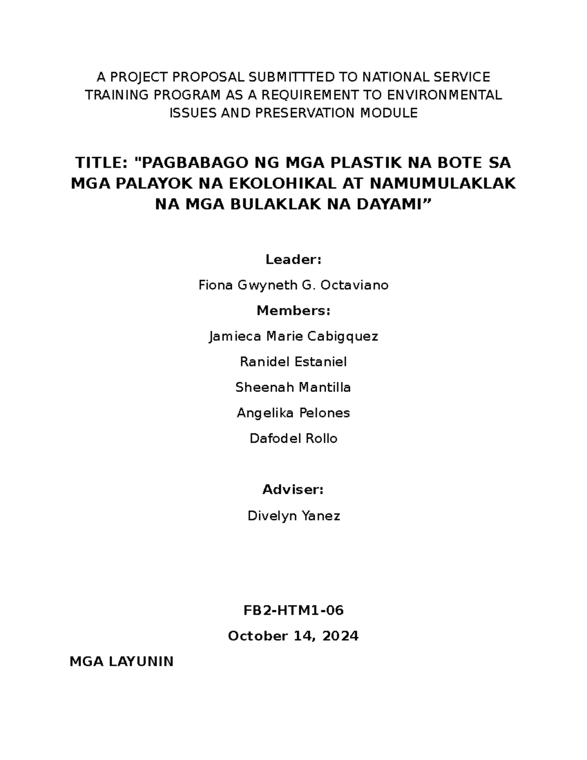 Nstp proposal - A PROJECT PROPOSAL SUBMITTTED TO NATIONAL SERVICE ...