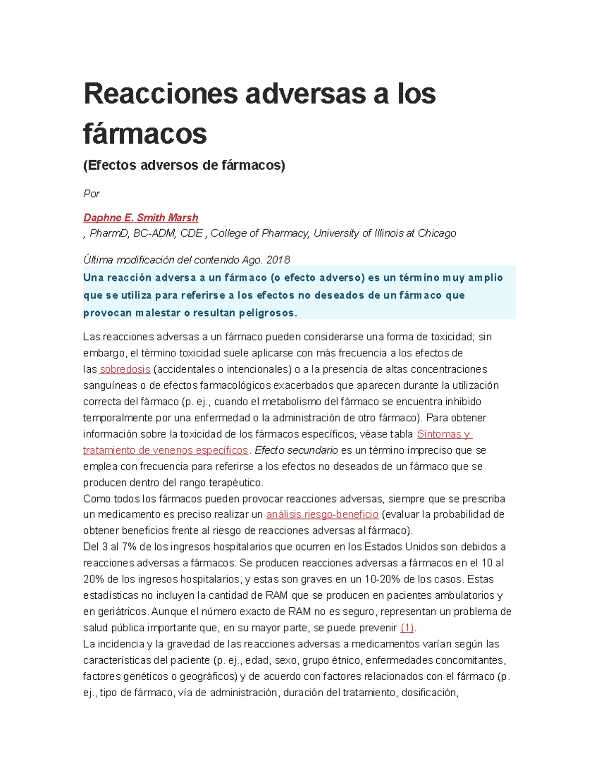 Reacciones adversas a los fármacos - Reacciones adversas a los fármacos (Efectos adversos de ...