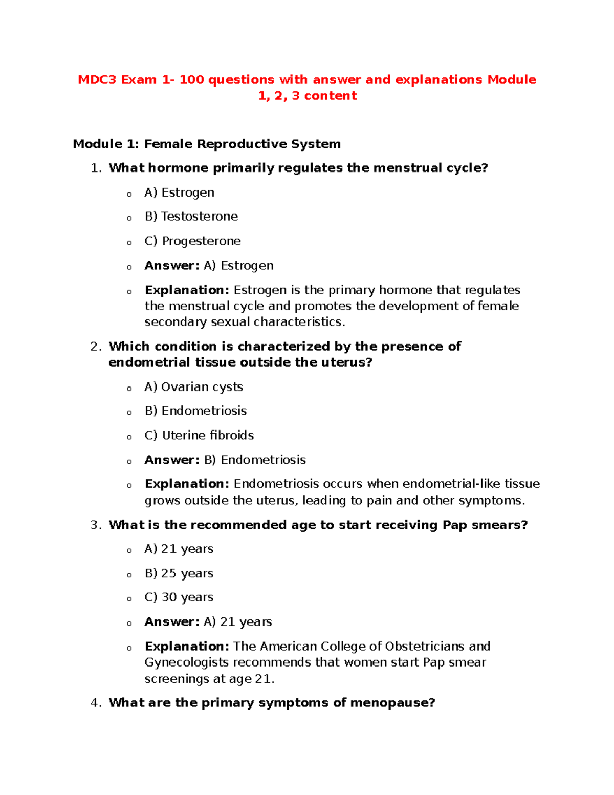Practice Exam 1 MOD1 2 3 - Modules - MDC3 Exam 1- 100 questions with ...