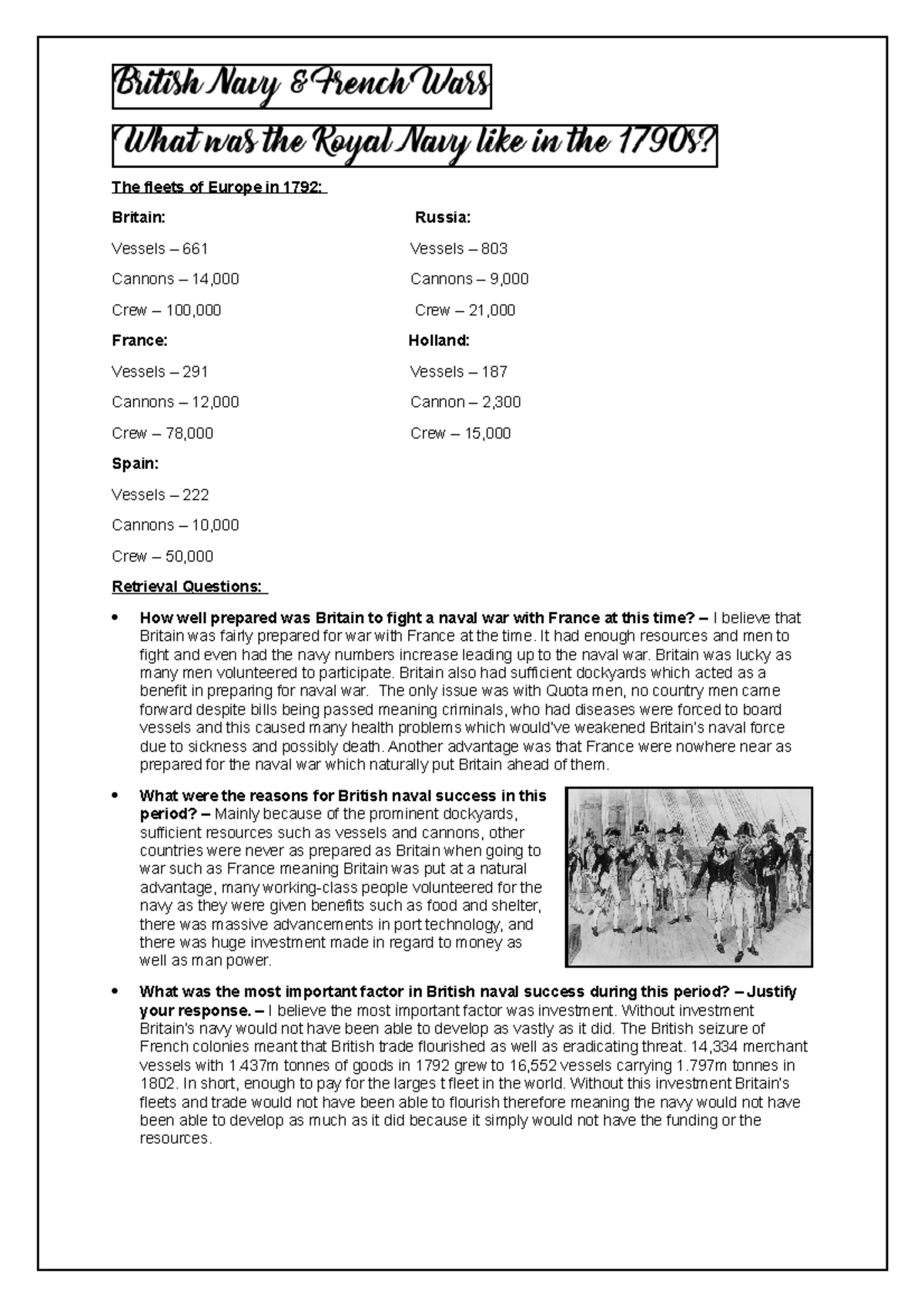 Lesson 2 - Topic One - A-Level History - British Warfare - The fleets ...
