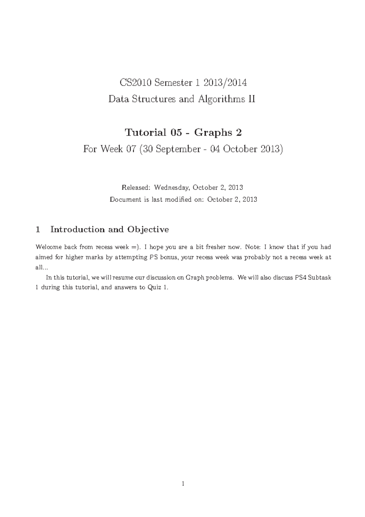 Algorithm Tutorial 5 Answers Cs2010 Semester 1 2013 Data Structures And Algorithms Ii