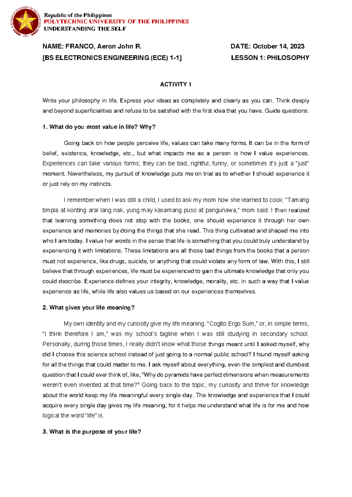 LESSON-1-PHILOSOPHY - POLYTECHNIC UNIVERSITY OF THE PHILIPPINES ...