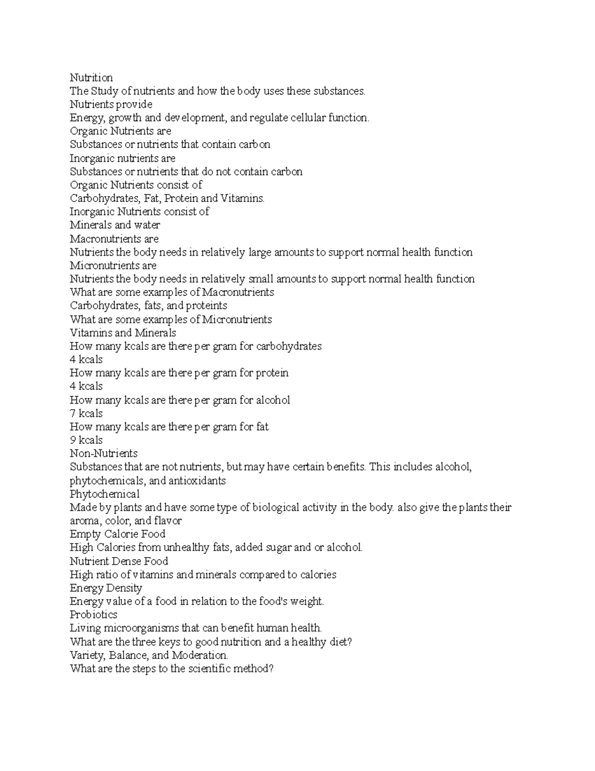 Nut 1 - notes - Nutrition The Study of nutrients and how the body uses ...