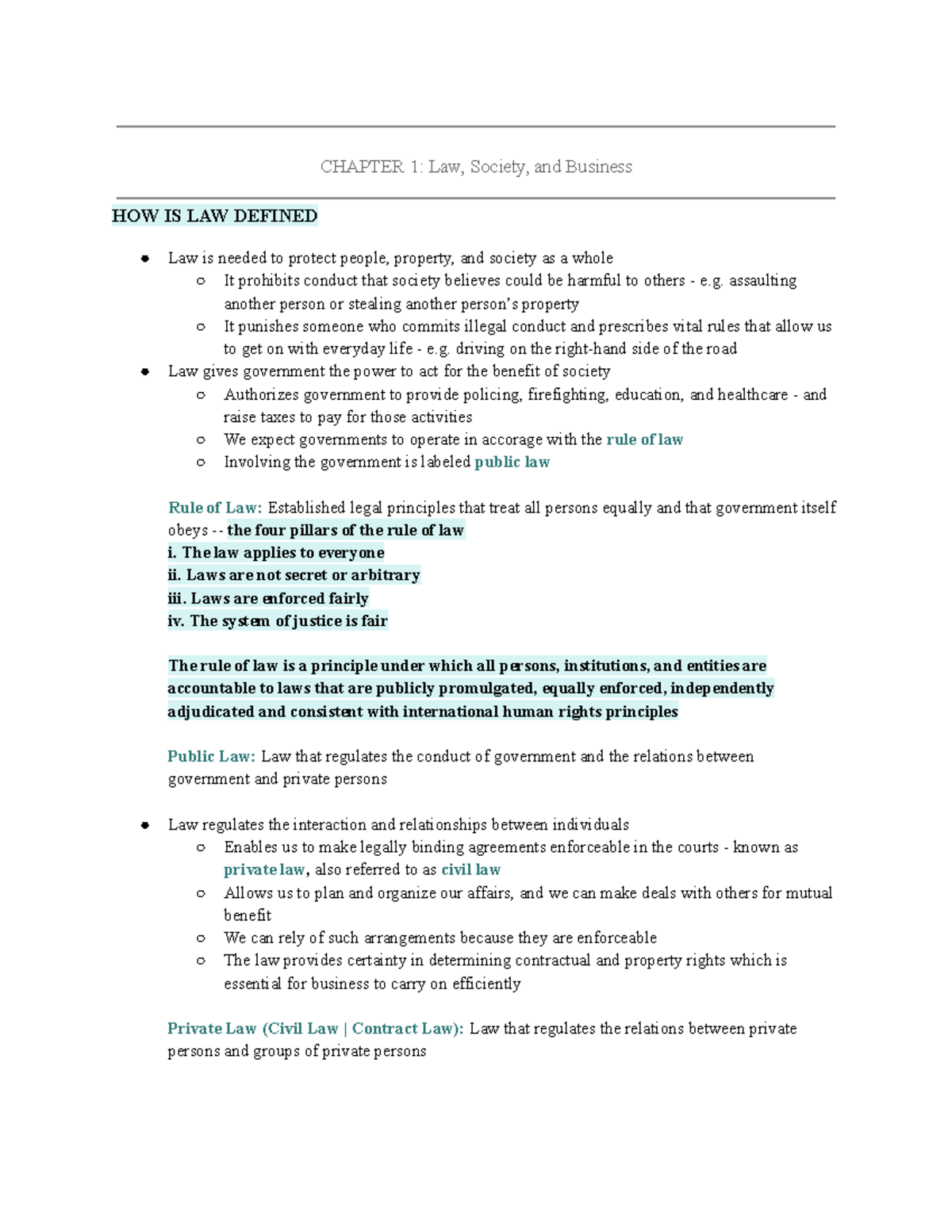C1 - chapter 1 lecture noes - CHAPTER 1: Law, Society, and Business HOW ...