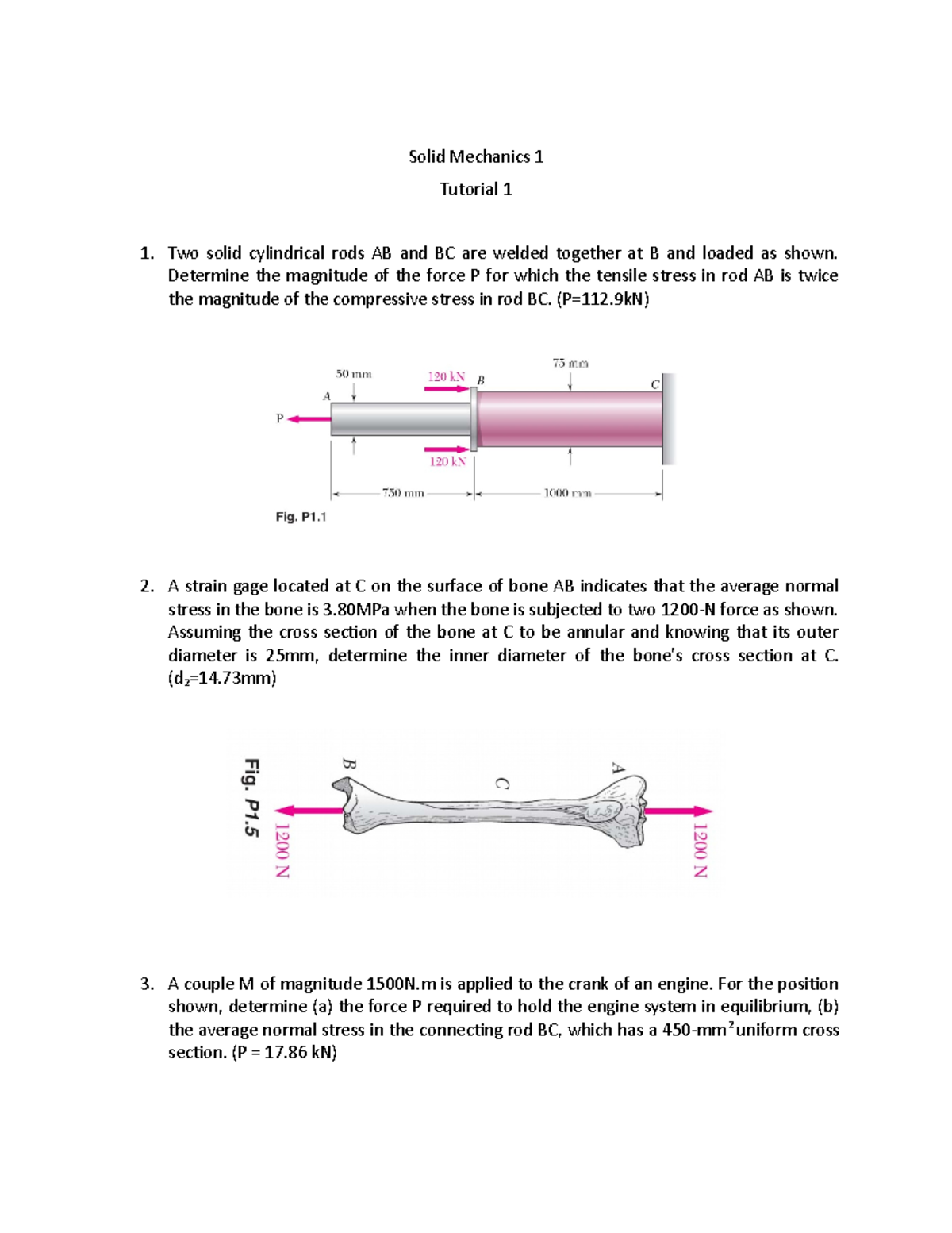 T 1 - SOLID - Solid Mechanics 1 Tutorial 1 Two solid cylindrical rods ...