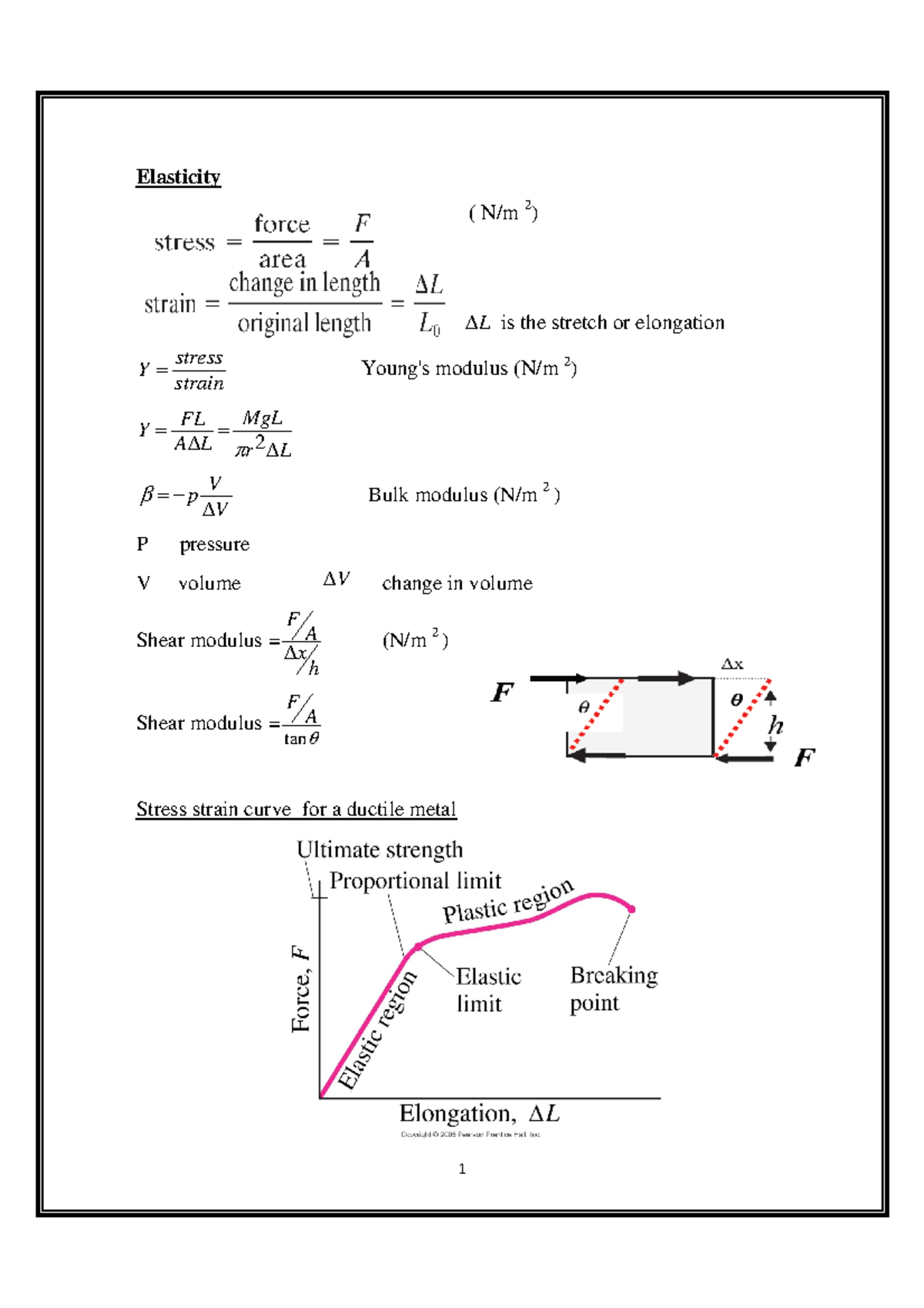 Lec 4,5 answered problems - Elasticity ( N/m 2 ) ∆ L is the stretch or elongation strain stress ...