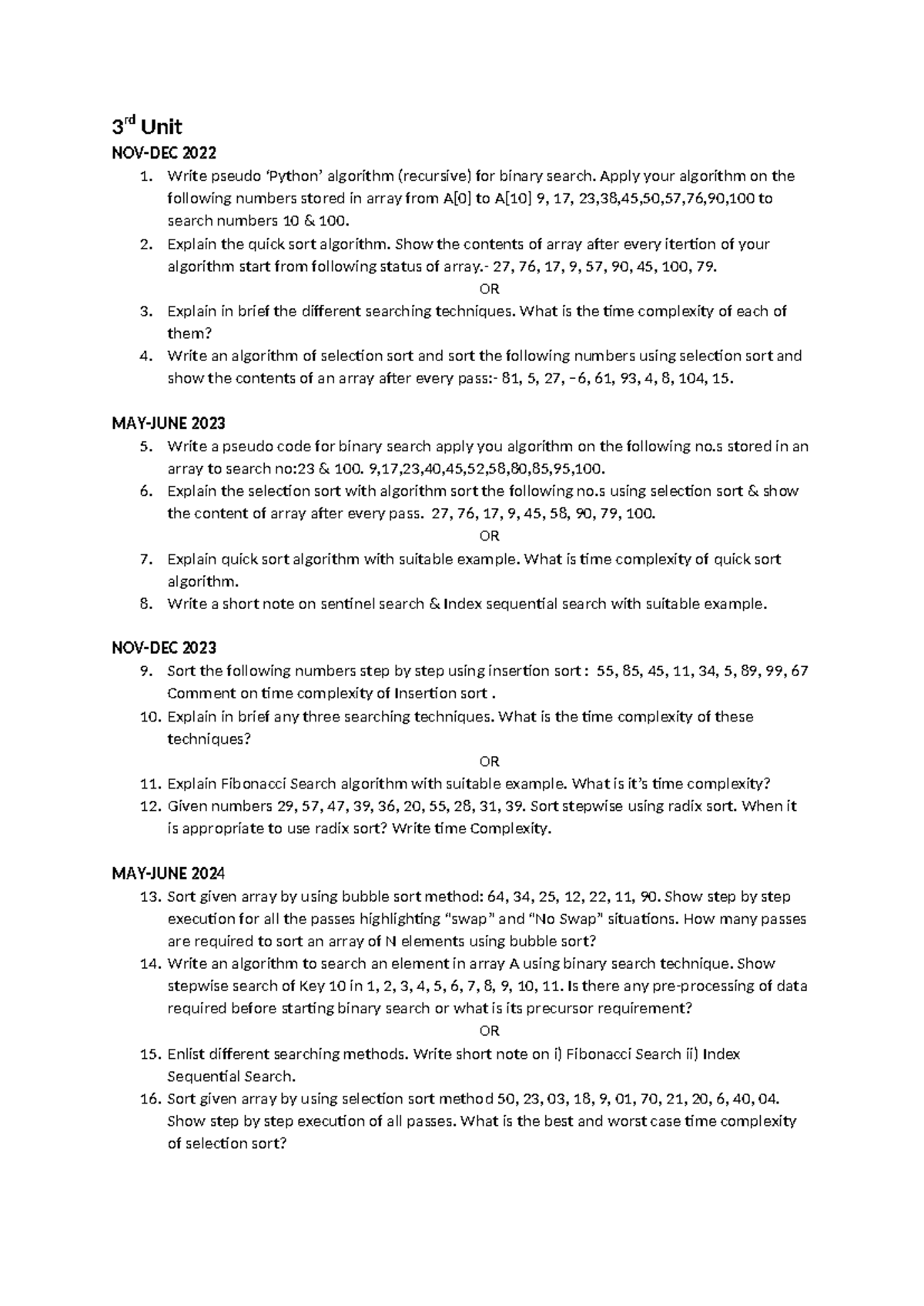 3rd Unit - 3rd unit pyq - 3 rd Unit NOV-DEC 2022 1. Write pseudo ...