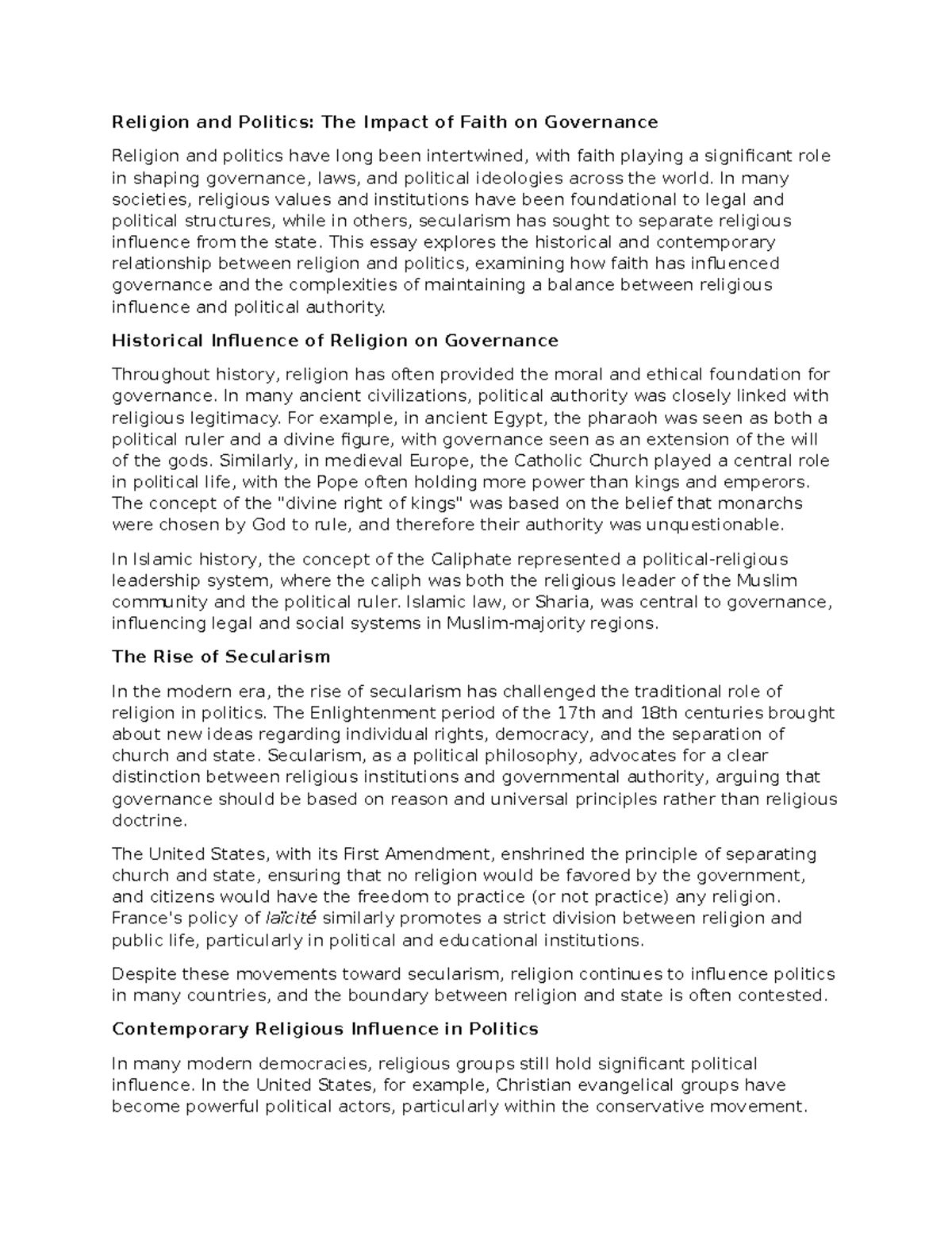 Religion and Politics - general review of course - Religion and ...