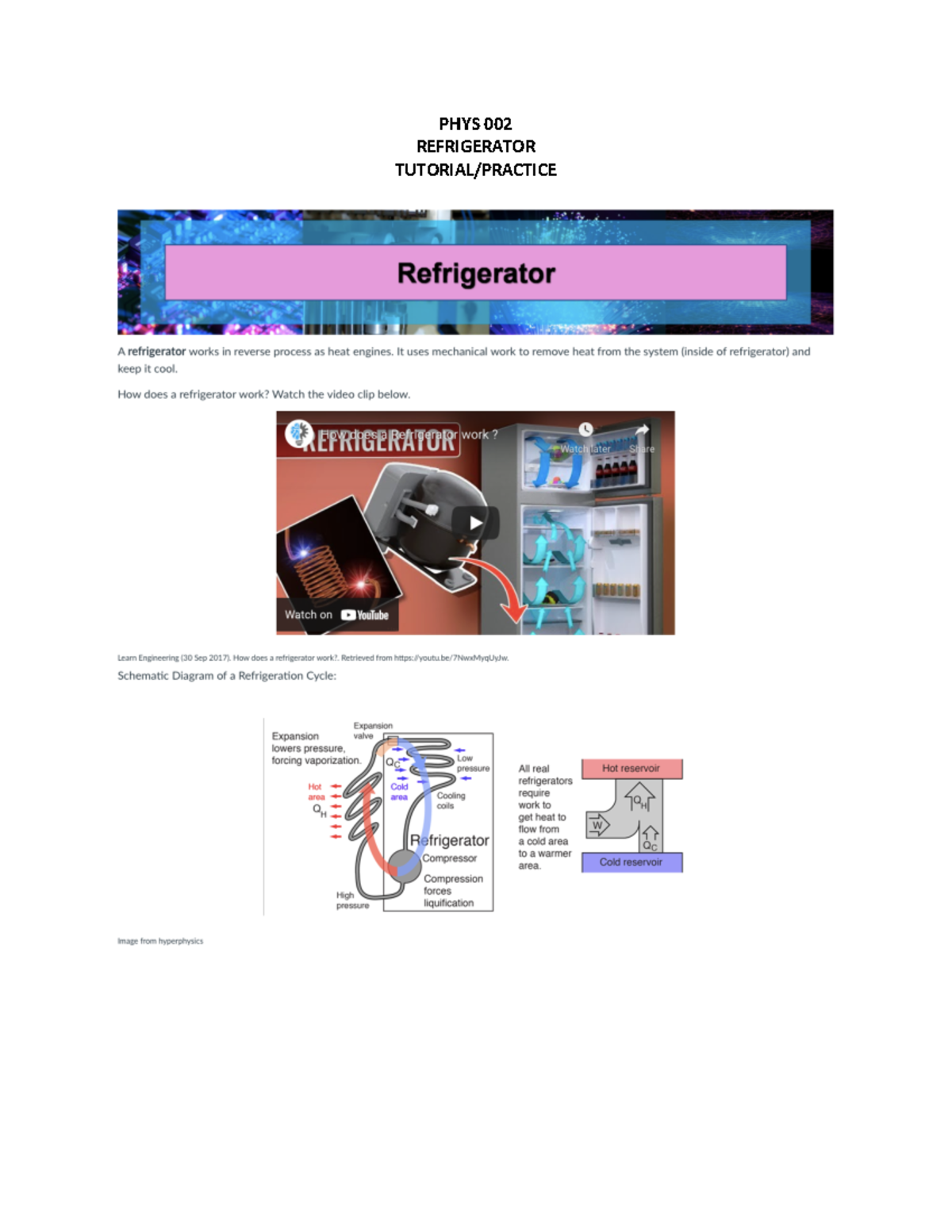PHYS 002. Refrigerator - Calculus-Based Physics 2 - PHYS 002 ...