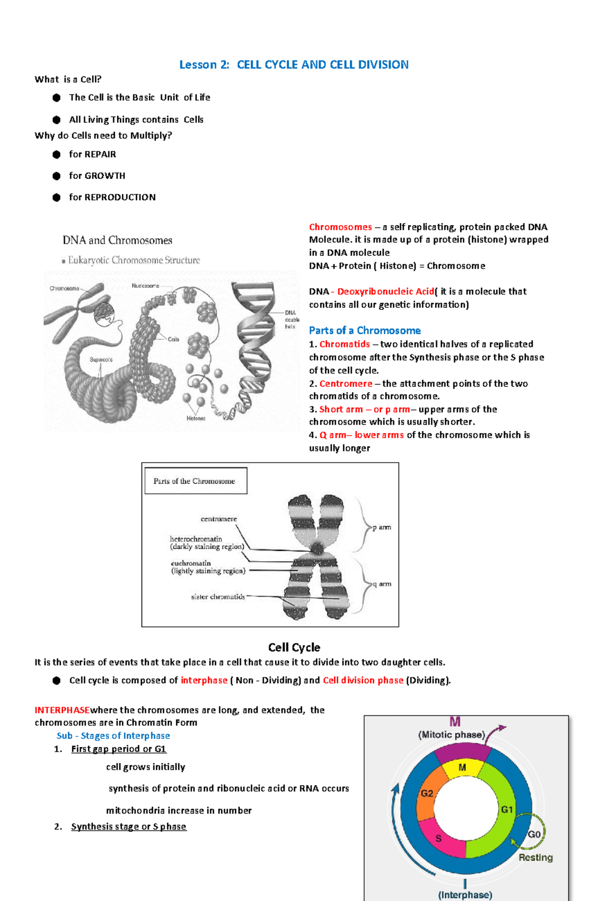 Lecture ON CELL Cycle AND CELL Division - Lesson 2: CELL CYCLE AND CELL ...