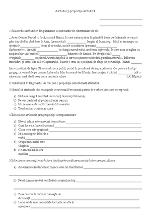 Atributul fisa de lucru clasa VI a - Fișă de lucru - Atributul - clasa a Vl-a - Grupa I - Nr. 1 ...