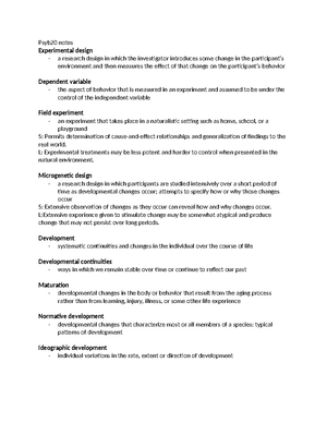 PSYB20 Notes-2 - Lecture notes 1-11 - PSYB51-Developmental Psychology ...