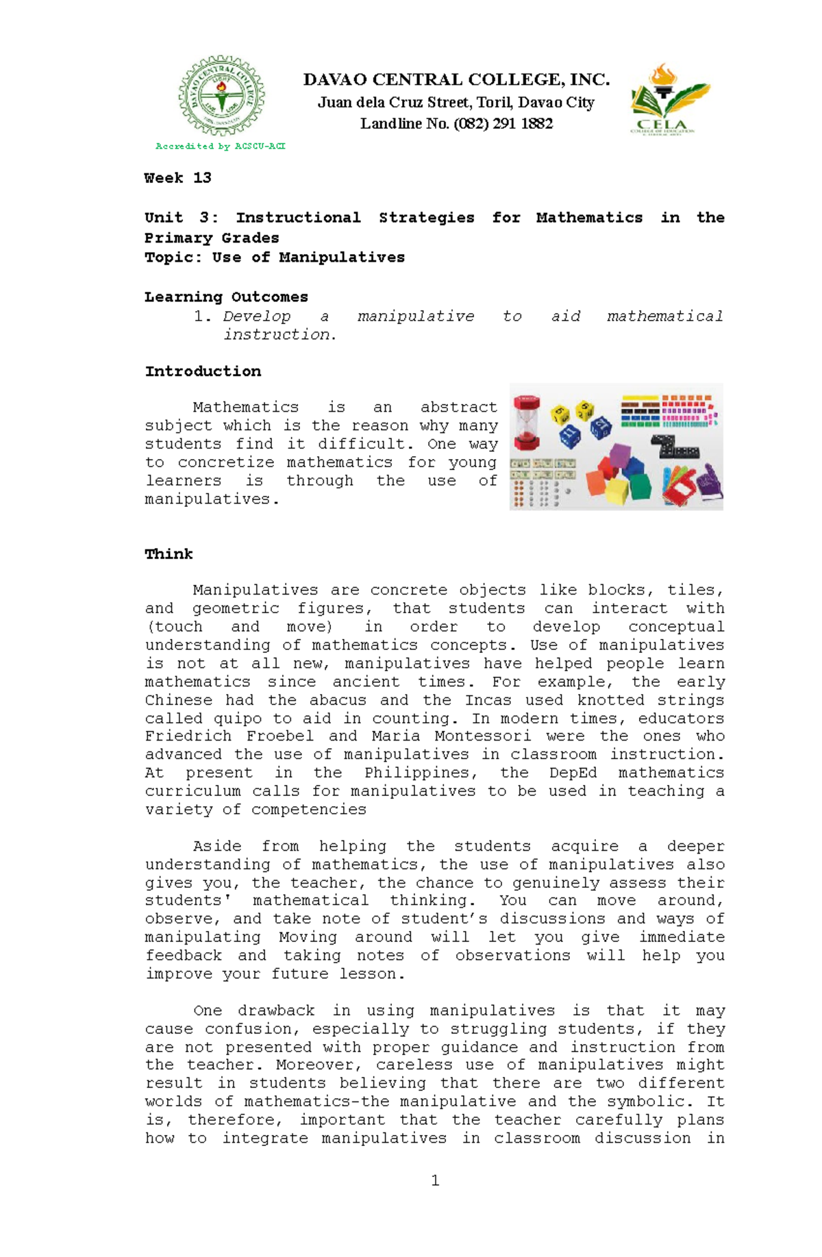 Week 13 Reading Material - Accredited by ACSCU-ACI DAVAO CENTRAL ... Week 13 Reading Material - Accredited by ACSCU-ACI DAVAO CENTRAL ...