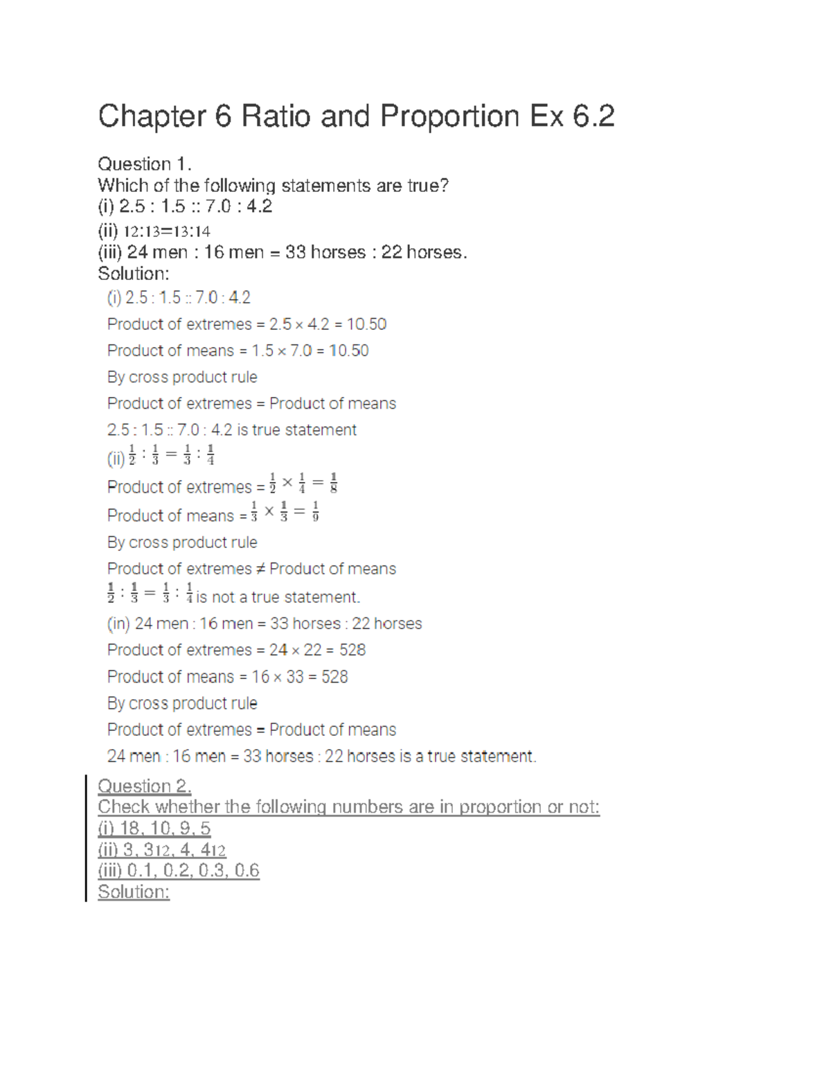 309 - Chapter 6 Ratio and Proportion Ex 6. Question 1. Which of the ...