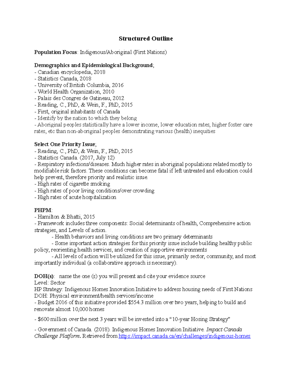 Structured Outline - Grade: A - Structured Outline Population Focus ...