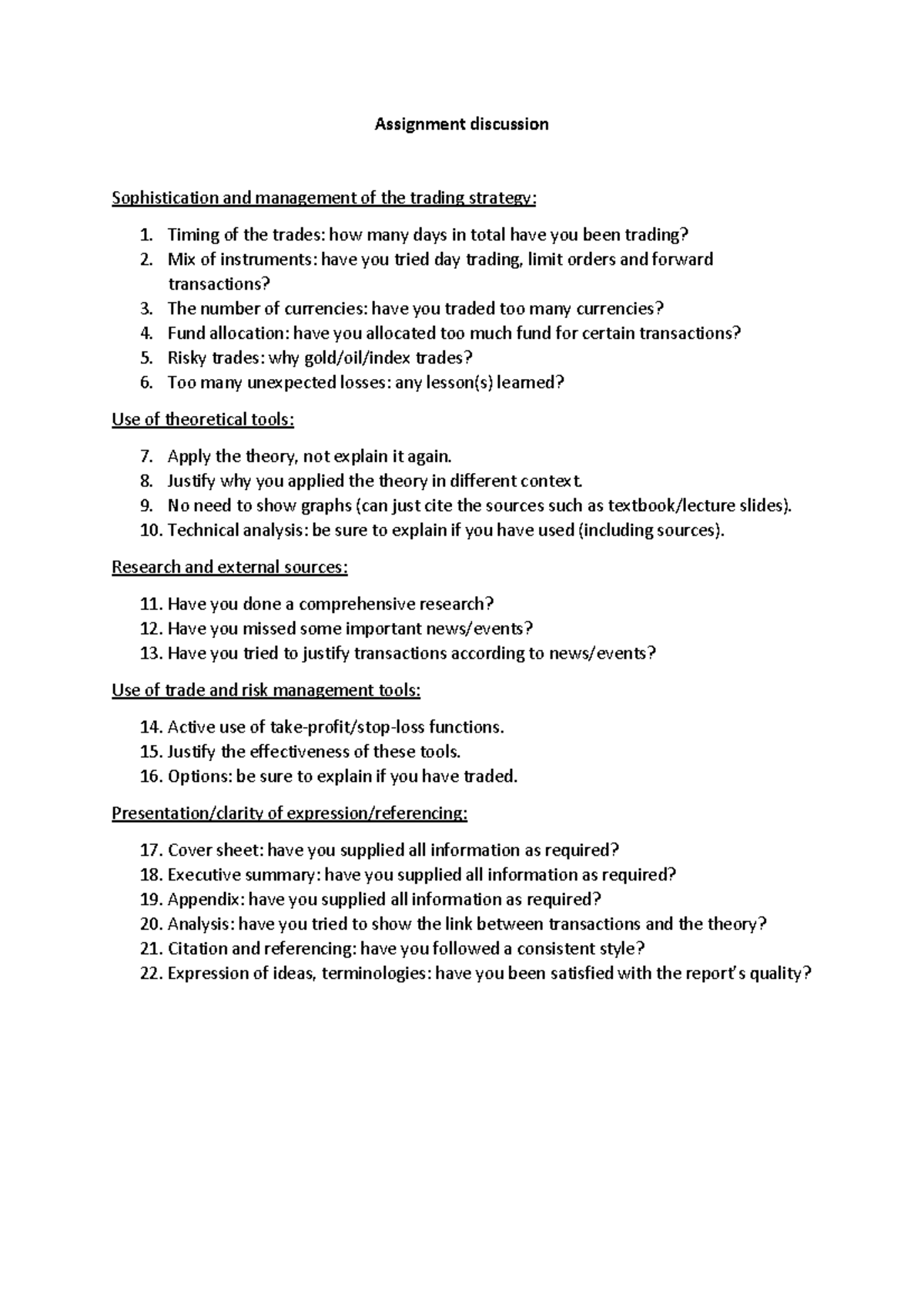 Assignment discussion from the unit - Assignment discussion ...