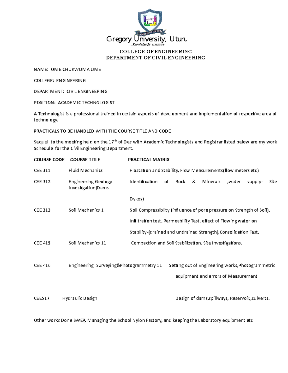 Mycourseoutlinecivilp - COLLEGE OF ENGINEERING DEPARTMENT OF CIVIL ...