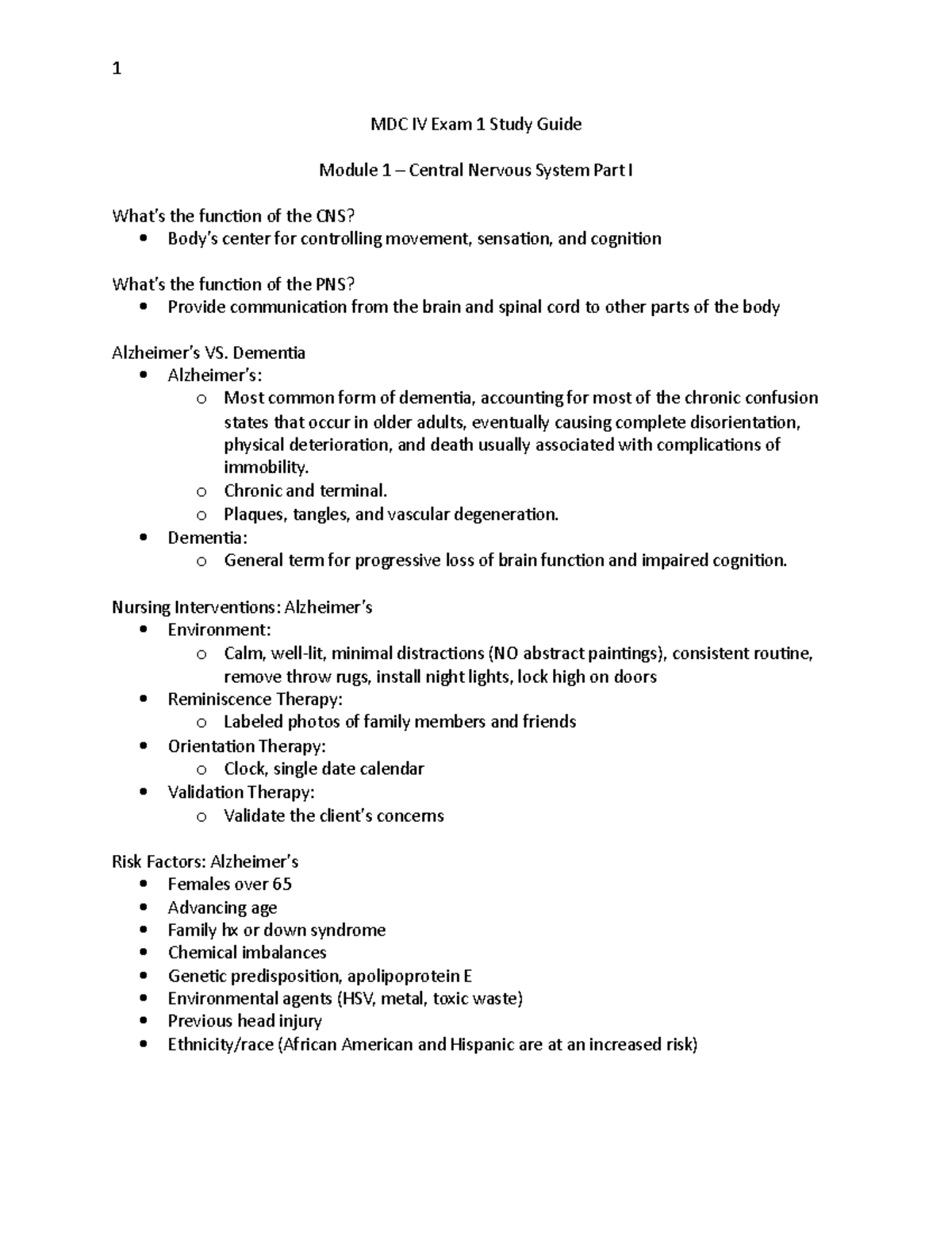 MDC IV Exam 1 Study Guide - NUR2755 - Studocu
