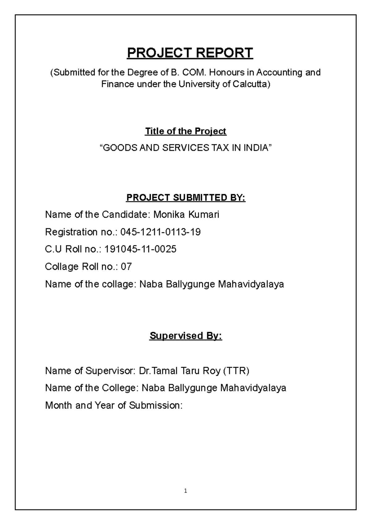 Project Report for the lecture note and - PROJECT REPORT (Submitted for ...