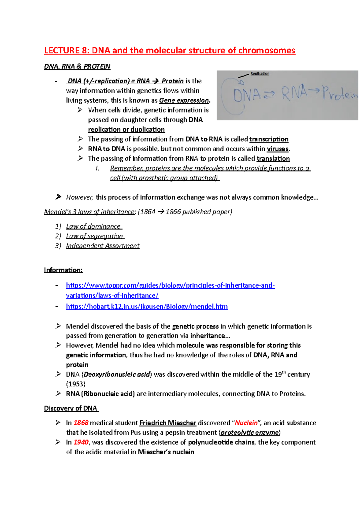 Life Science 1 - DNA and the molecular structure of chromosomes ...