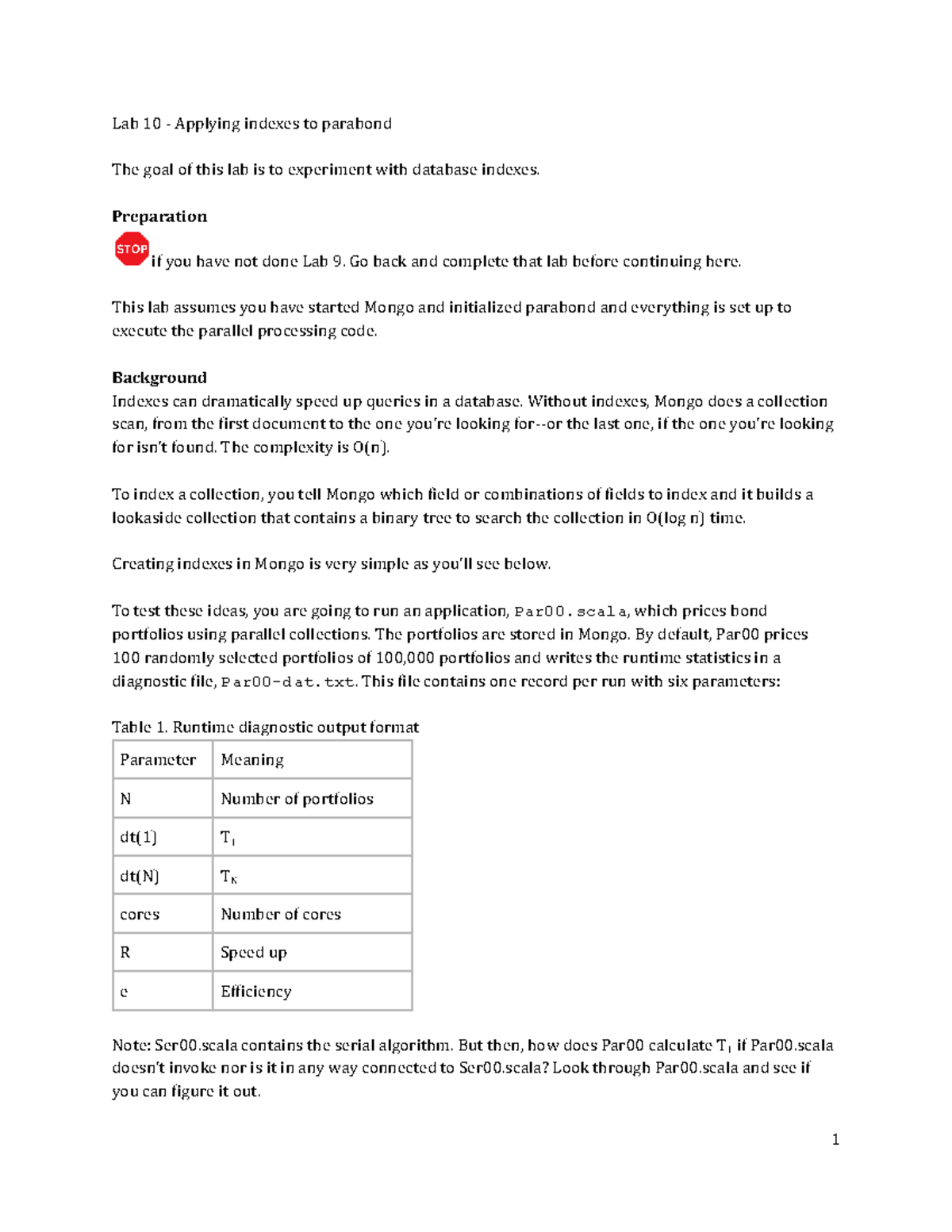 Lab10-par - Google Docs - Lab 10 - Applying indexes to parabond The ...