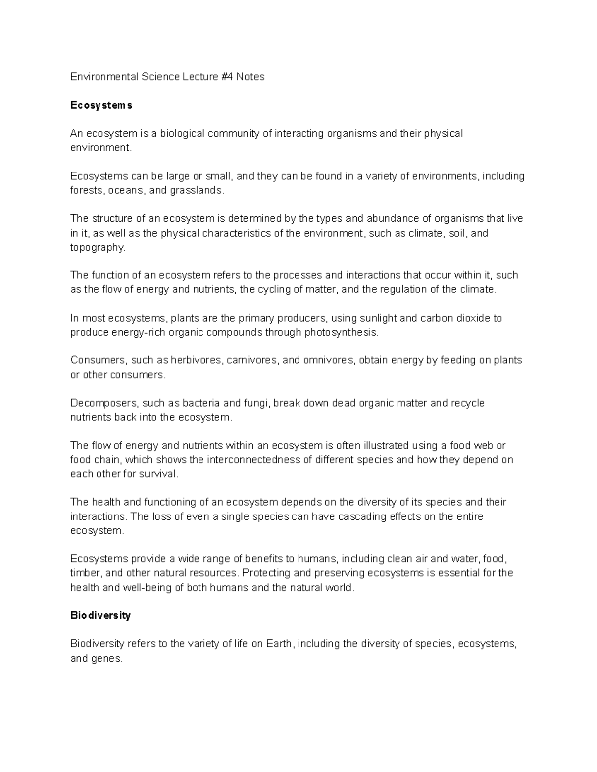 Ecosystem Notes - Similar to previous but no lab went with it ...