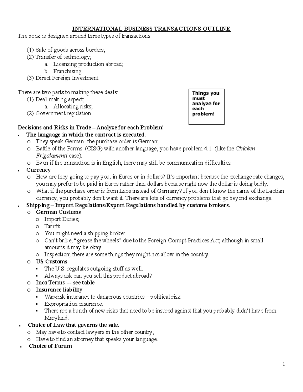 International Business Transactions Outline - INTERNATIONAL BUSINESS ...