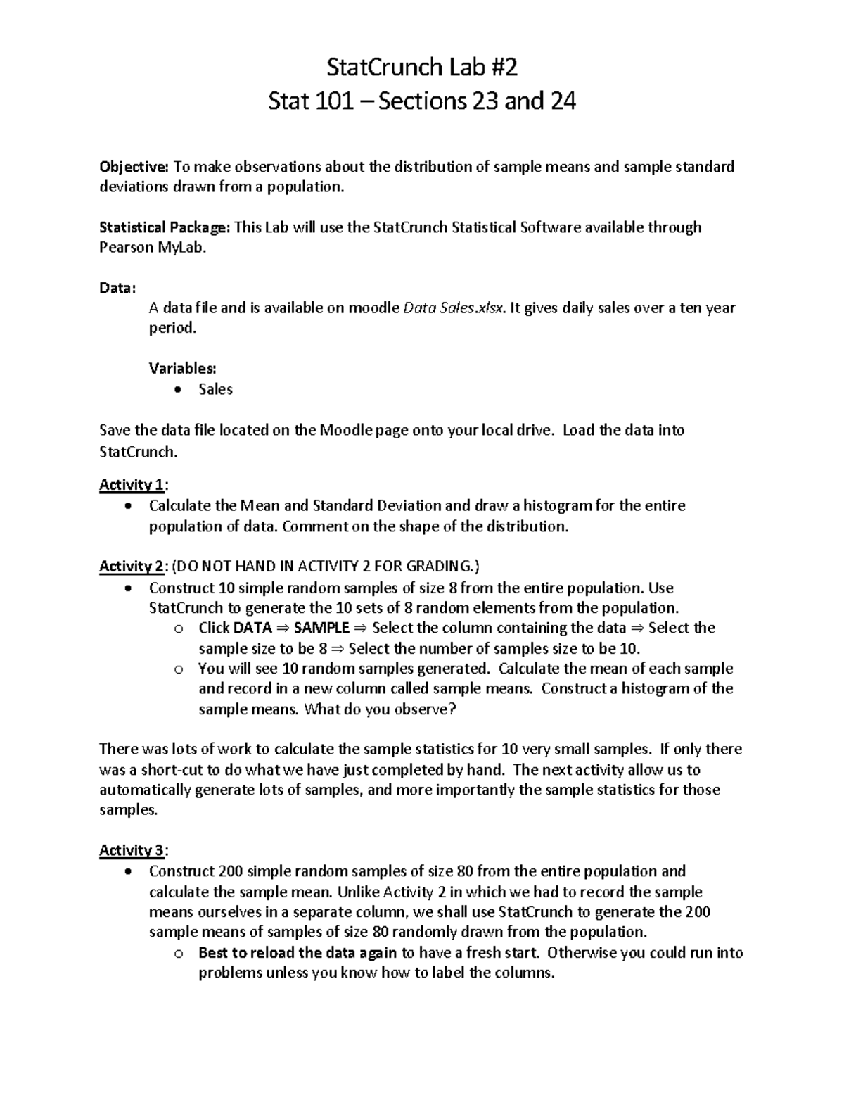 Stat Crunch Lab2 - for stats 102 and is a guidence tool for helping you ...