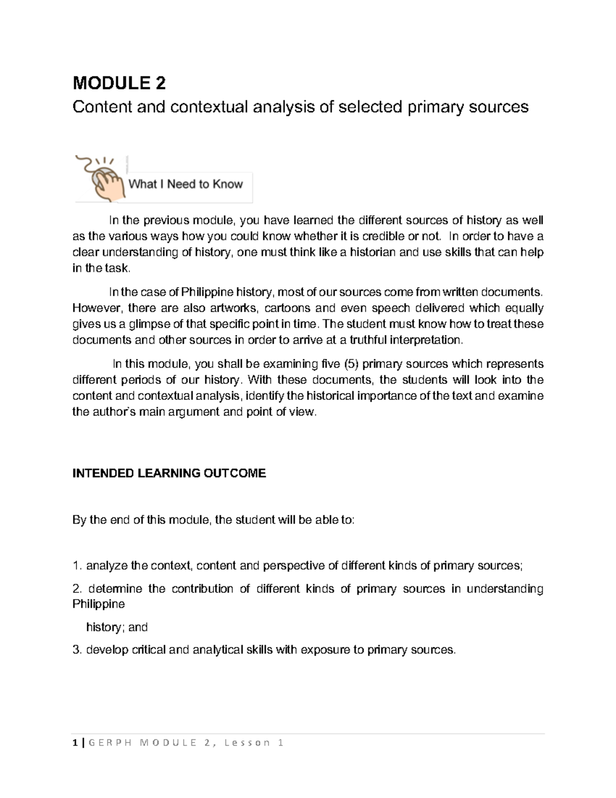 Module 2- Lesson 1 - MODULE 2 Content and contextual analysis of ...