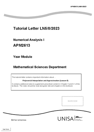APM2613 - Unisa - Numerical Methods - Studocu