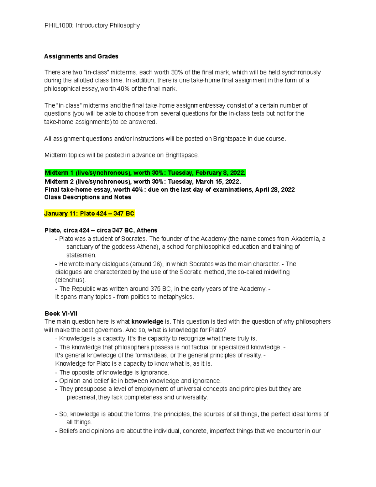 Philosophy Notes Updating - PHIL1000: Introductory Philosophy ...