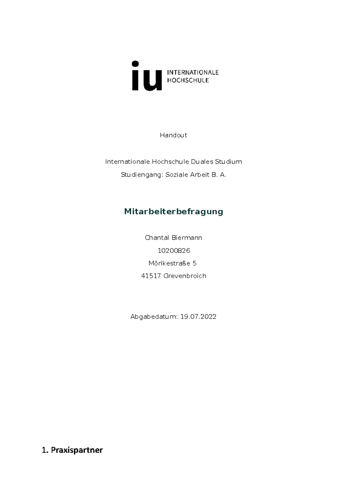 Handout Referat - ref - Handout Internationale Hochschule Duales ...