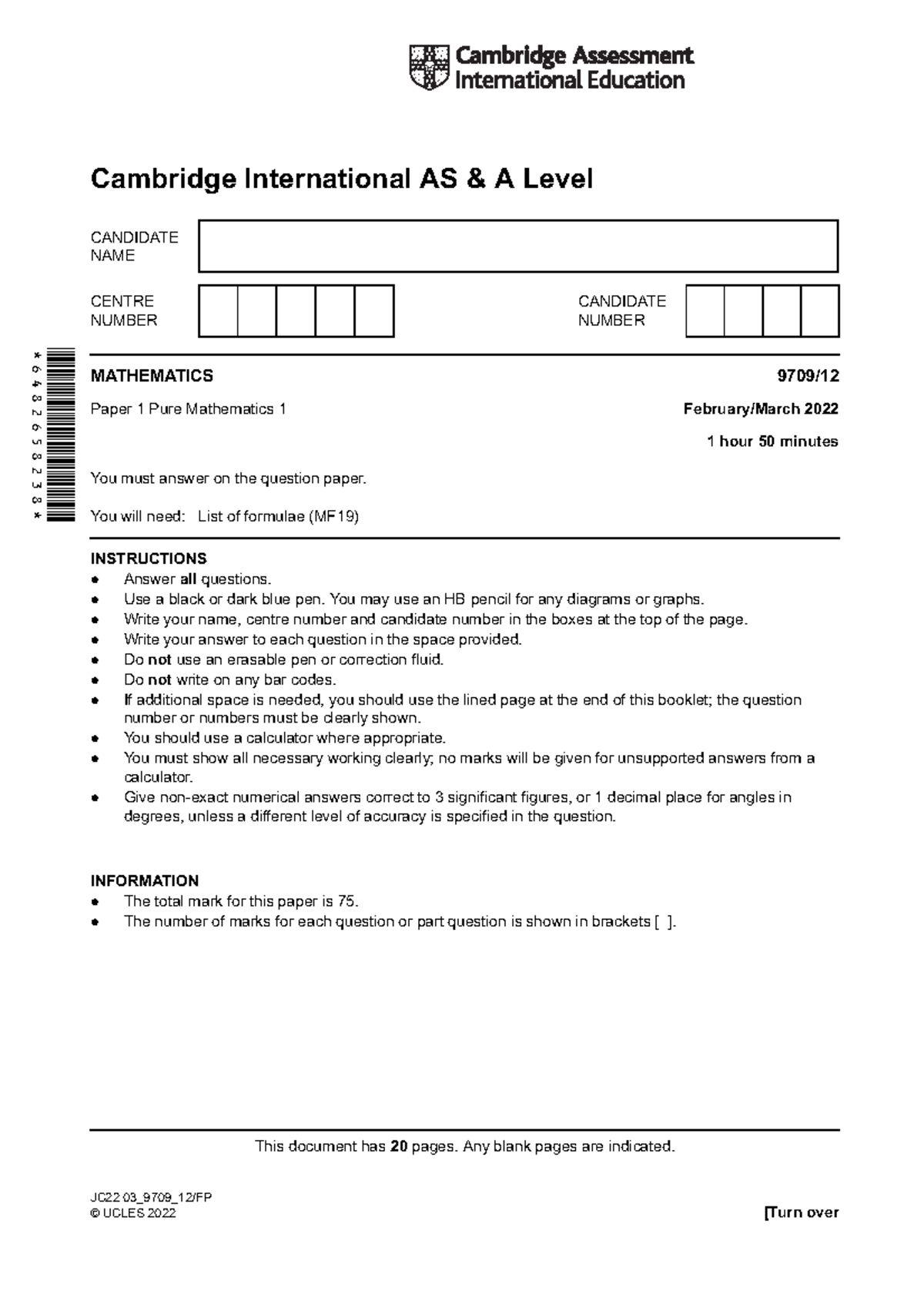 9709 m22 qp 12 - Cambridge International AS and A Level Mathematics ...