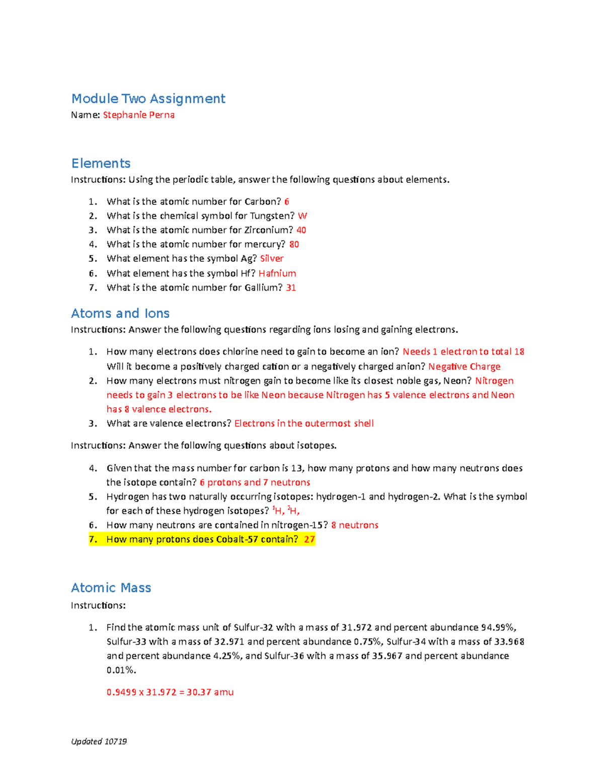 SPerna Module 02 Assignment - Module Two Assignment Name: Stephanie Perna Elements Instructions ...