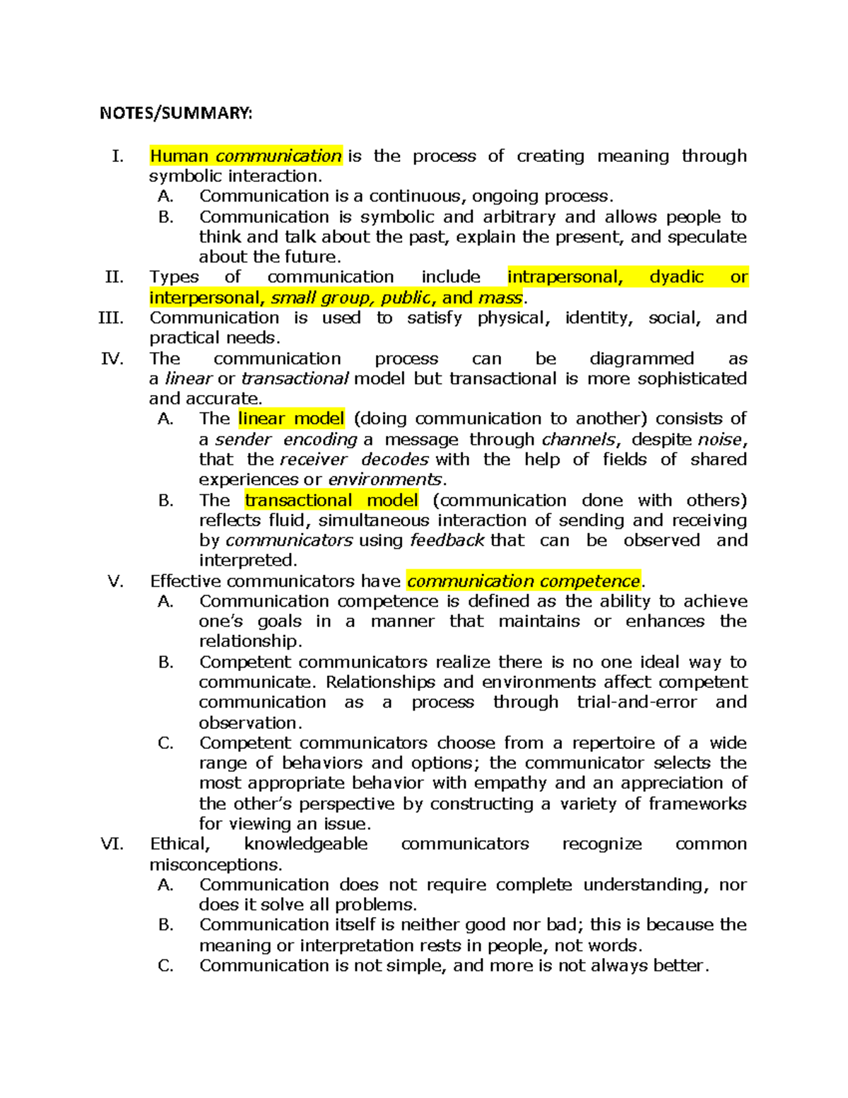Purposive Communication - NOTES/SUMMARY: I. Human communication is the ...