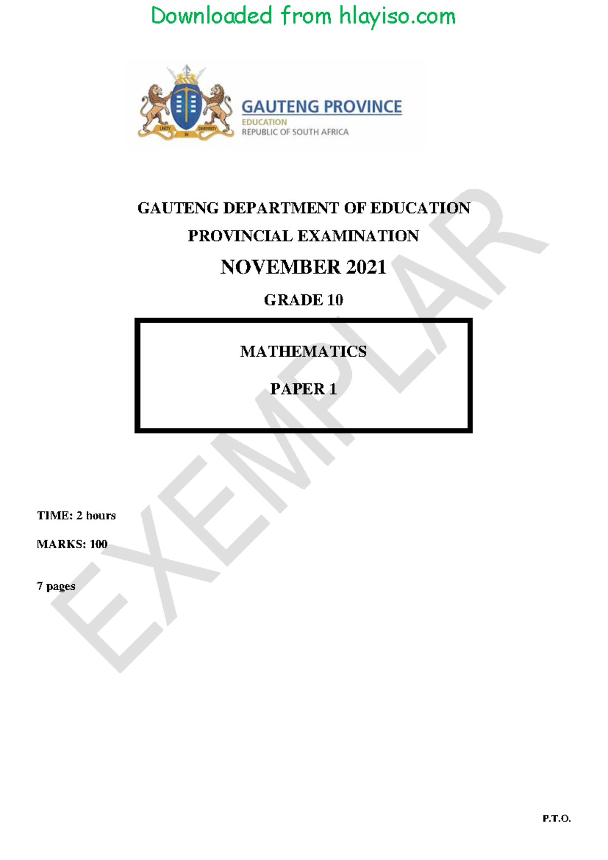 Gr10 Mathematics P1 (ENG) NOV Question Paper hlayiso - GAUTENG ...