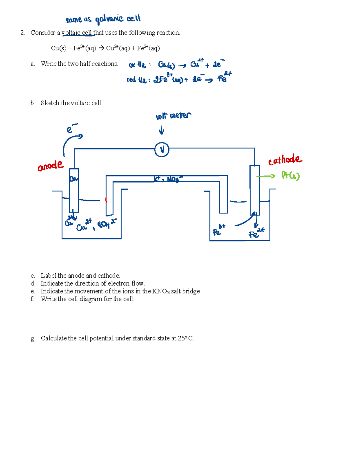 Chapter 19 In-Class Examples - 2. Consider a voltaic cell that uses the ...