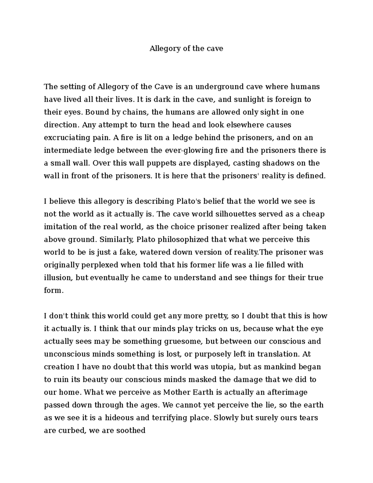 Allegory of the Cave - Grade: 100% - English Language - Studocu