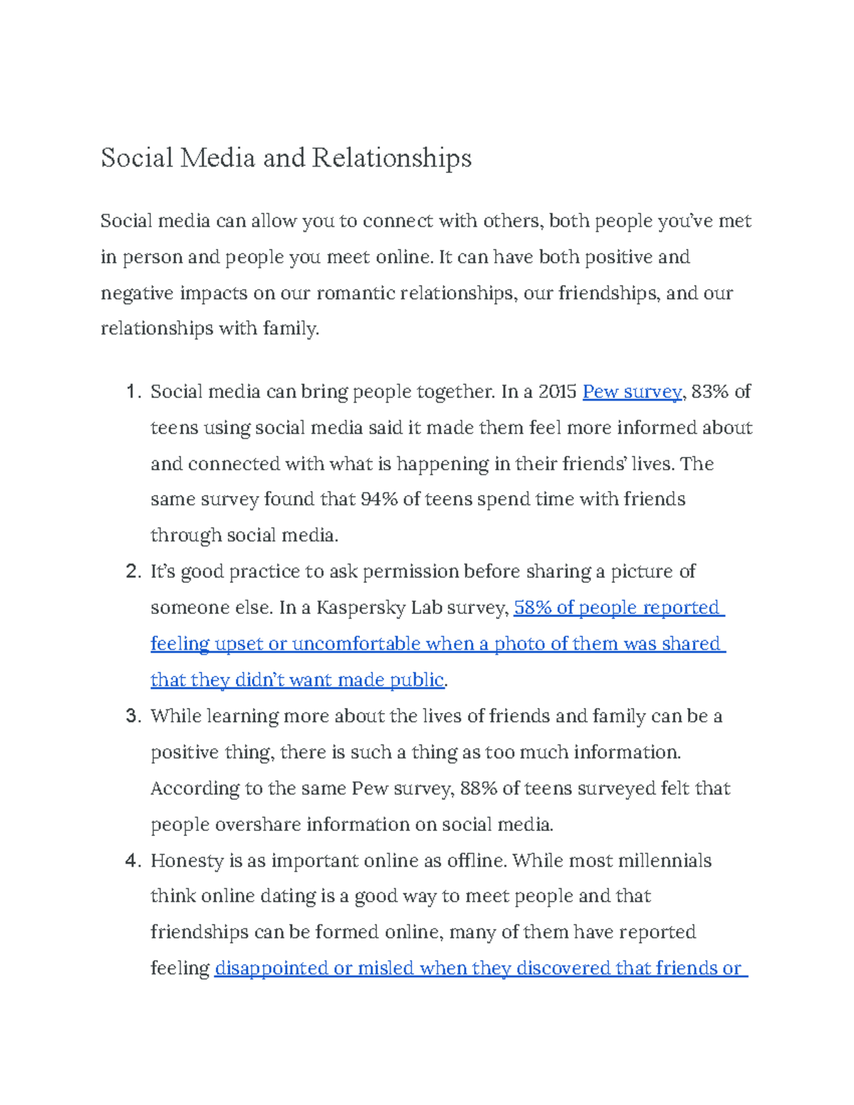 Social Media and Relationships - Social Media and Relationships Social ...