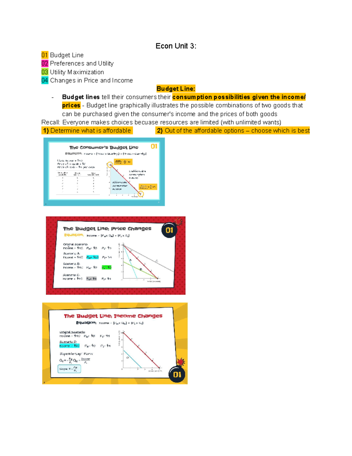 Micro Notes Unit 3 - Econ Unit 3: 01 Budget Line 02 Preferences and ...