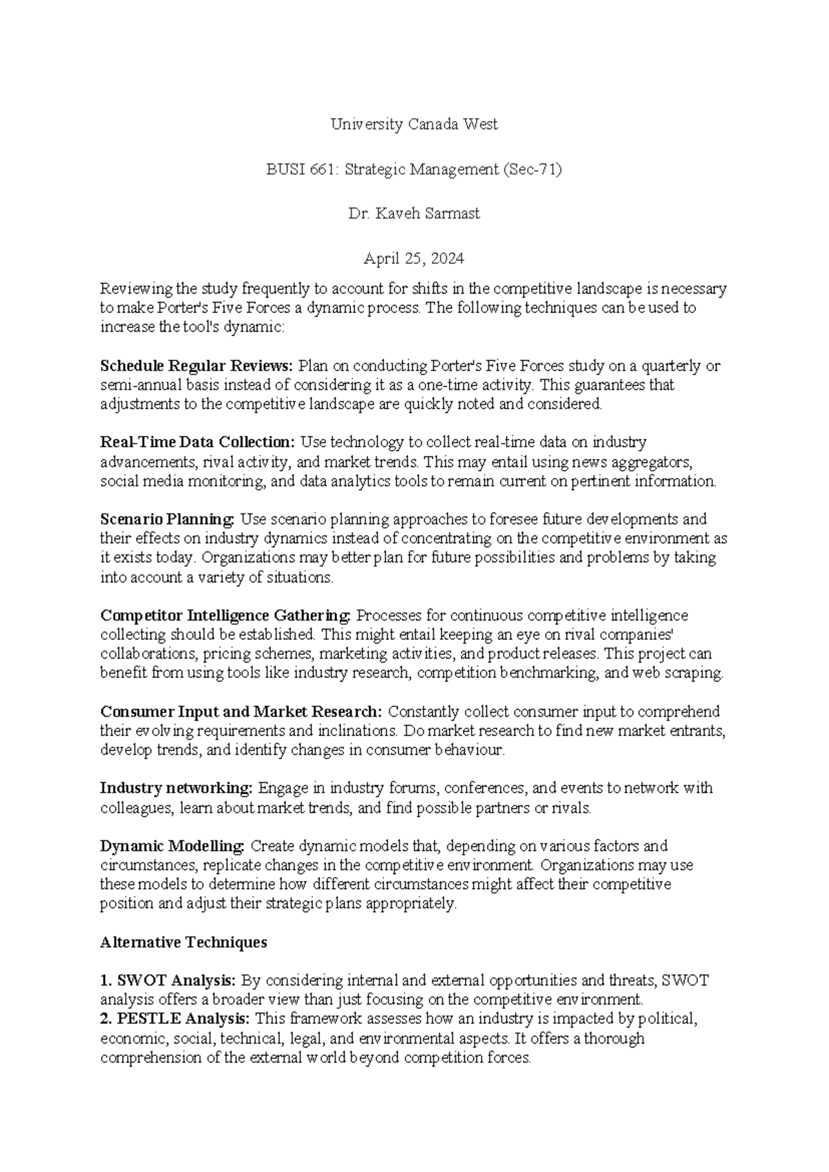 Week 2 assignment for mgmt 661 - University Canada West BUSI 661 ...