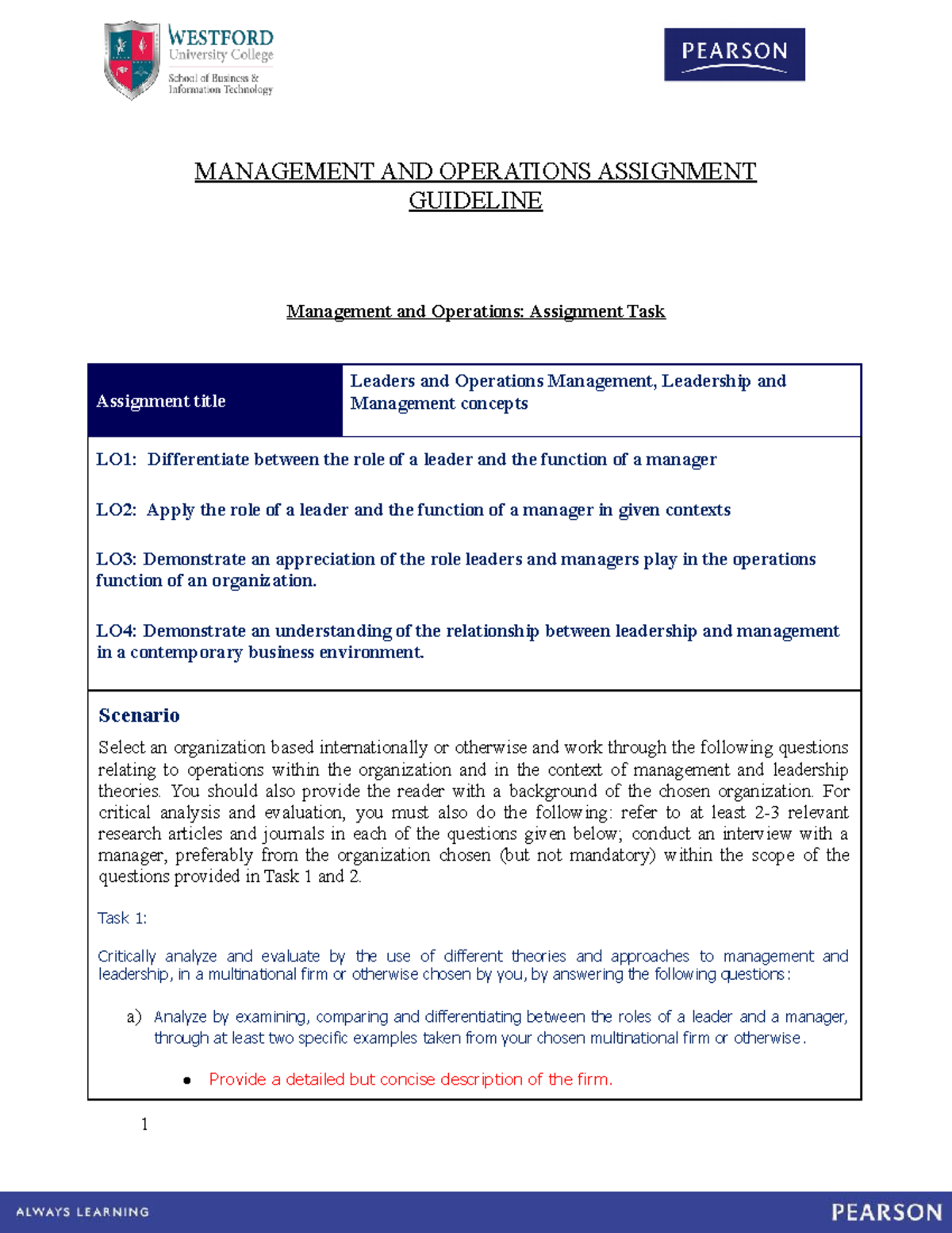 MO Assignment Guidelines for assignment - MANAGEMENT AND OPERATIONS ...